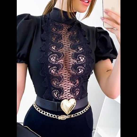 Mohair Pear boutique | Tops | Sweet Lace Open Horizontal Sheer Black ...
